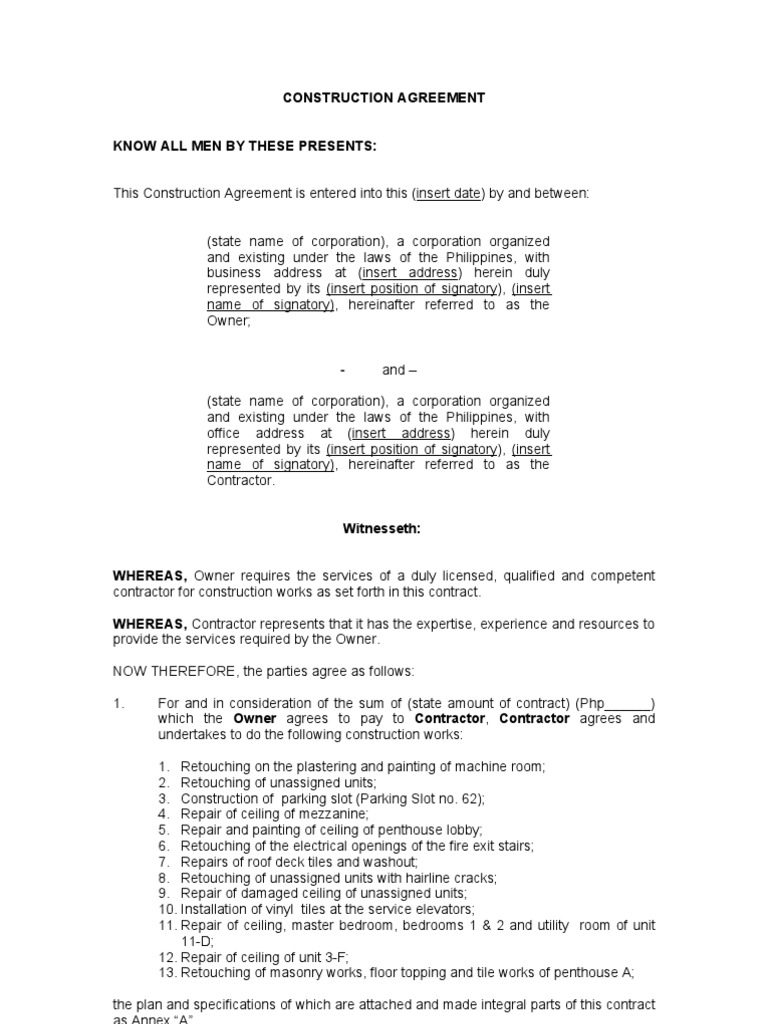 Construction Agreement Simple | PDF | General Contractor | Government