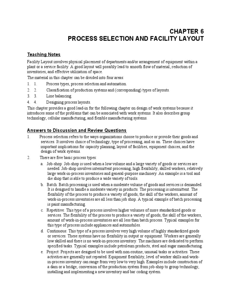 Process Selection and Facility Layout | PDF | Automation | Inventory