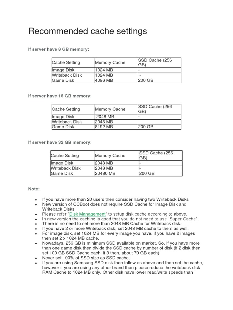 Recommended Cache Settings: If Server Have 8 GB Memory | PDF | Solid State Drive | Cache (Computing)
