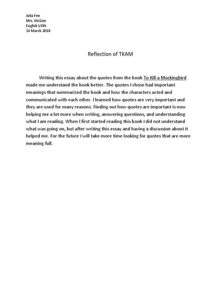 Reflection of Tkam | PDF | Books