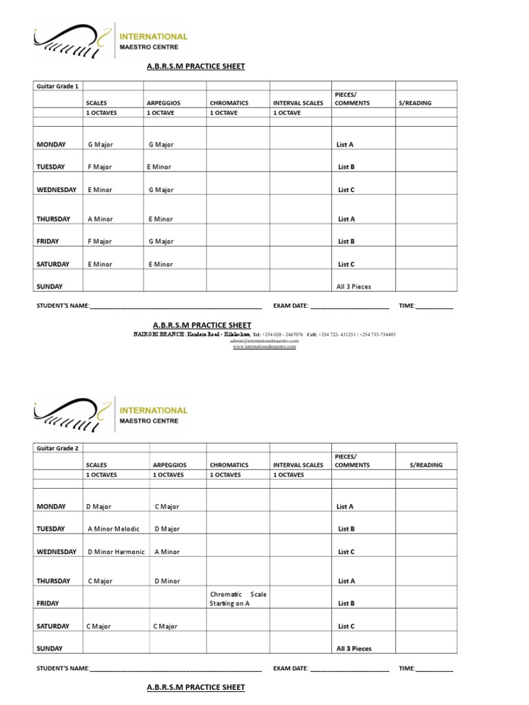 A.B.R.S.M Guitar Practice Sheets: A Collection of Weekly Practice ...