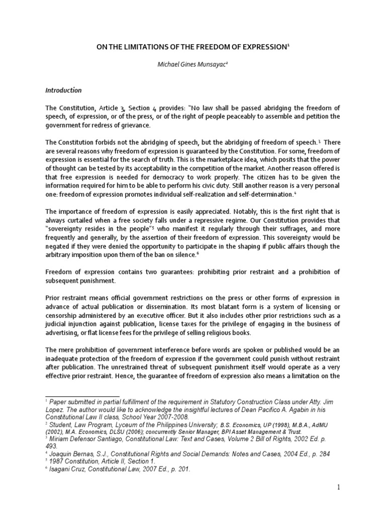 Limitations On The Freedom of Expression | PDF | Defamation | Prior ...