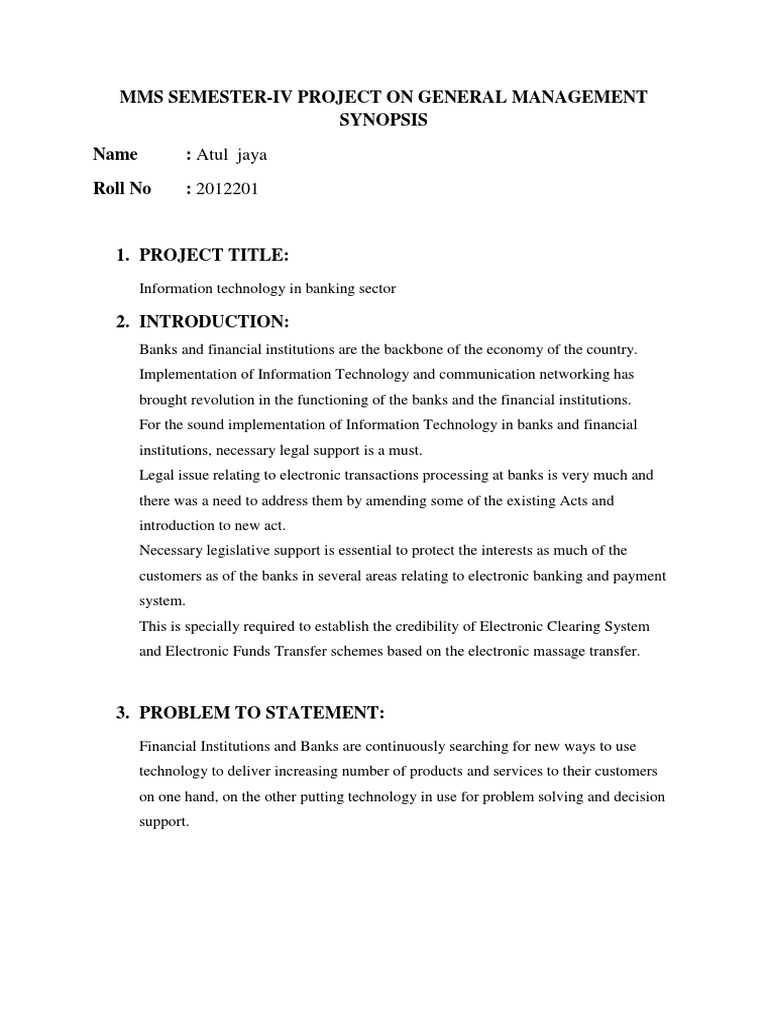 Mms Semester-Iv Project On General Management Synopsis Name: Atul Jaya ...
