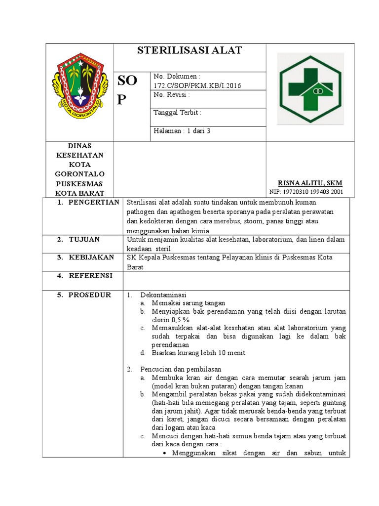 8.6.1.1 SOP Sterilisasi Alat | PDF