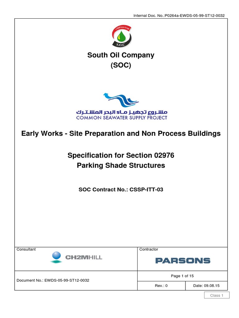 018 EWDS-05-99-ST12-0032 SpecificationforSection02976Parking Shade ...