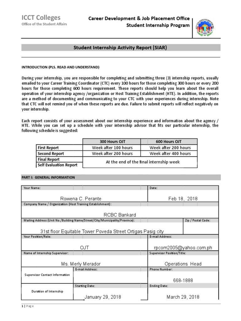 Student Internship Activity Report Form | PDF | Internship | Job Hunting