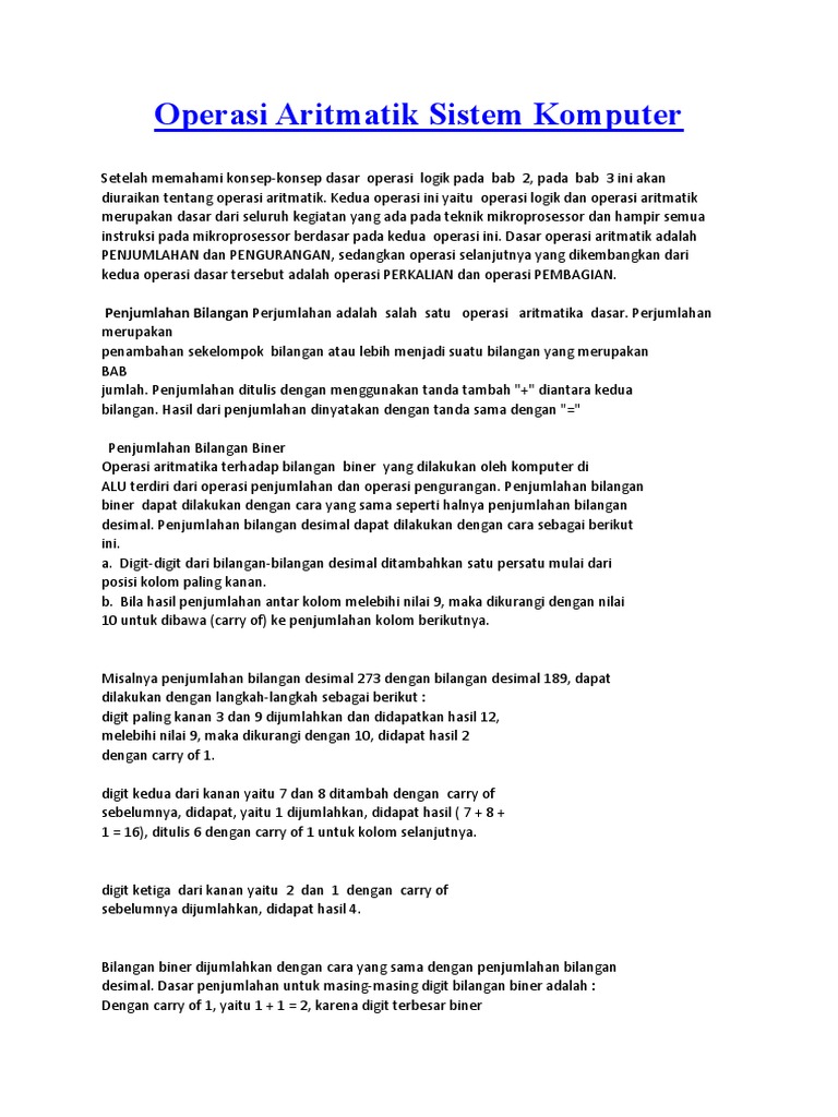 Operasi Aritmatik Sistem Komputer | PDF | Metode & Bahan Ajar