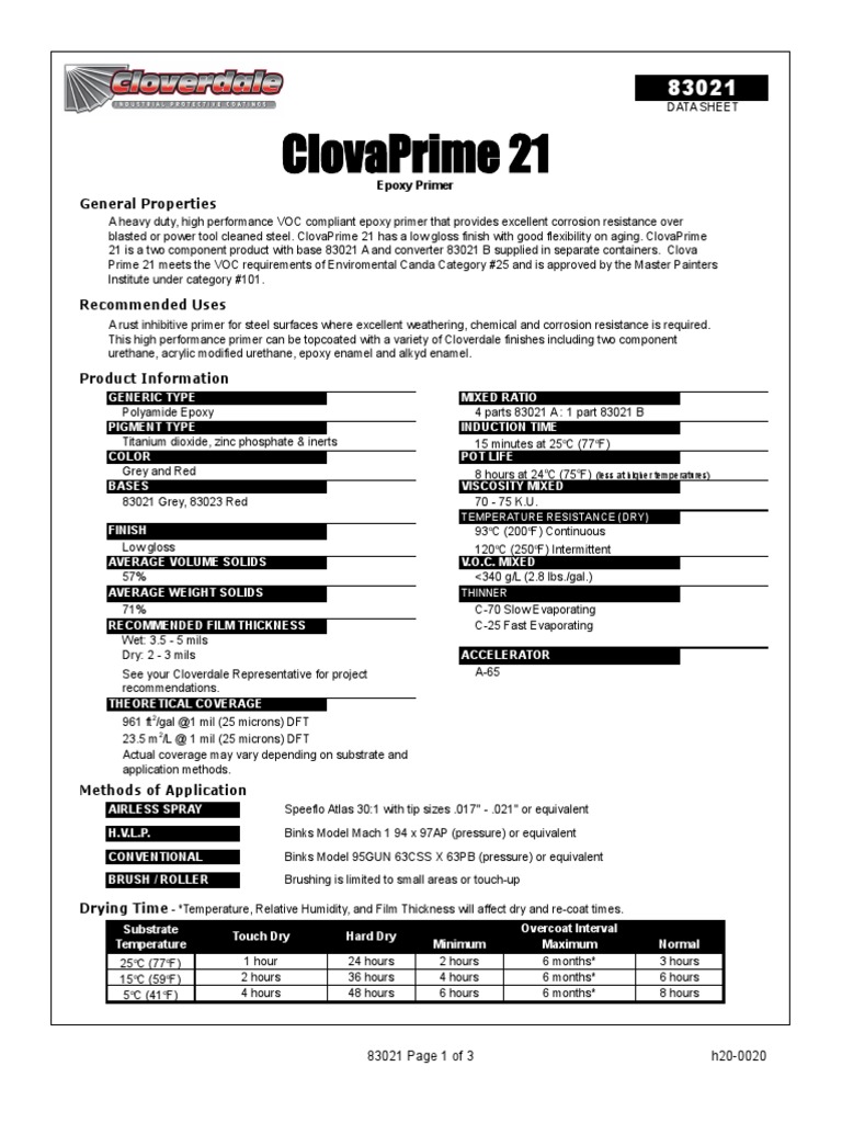 Cloverdale - (Data Sheet) Clovaprimer h20-0020 | PDF | Paint | Epoxy