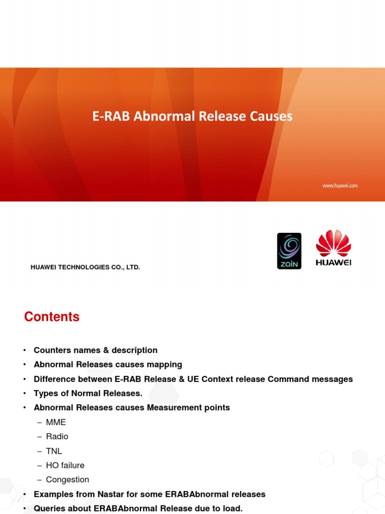 E-RAB Abnormal Release Causes: Huawei Technologies Co., LTD | PDF ...