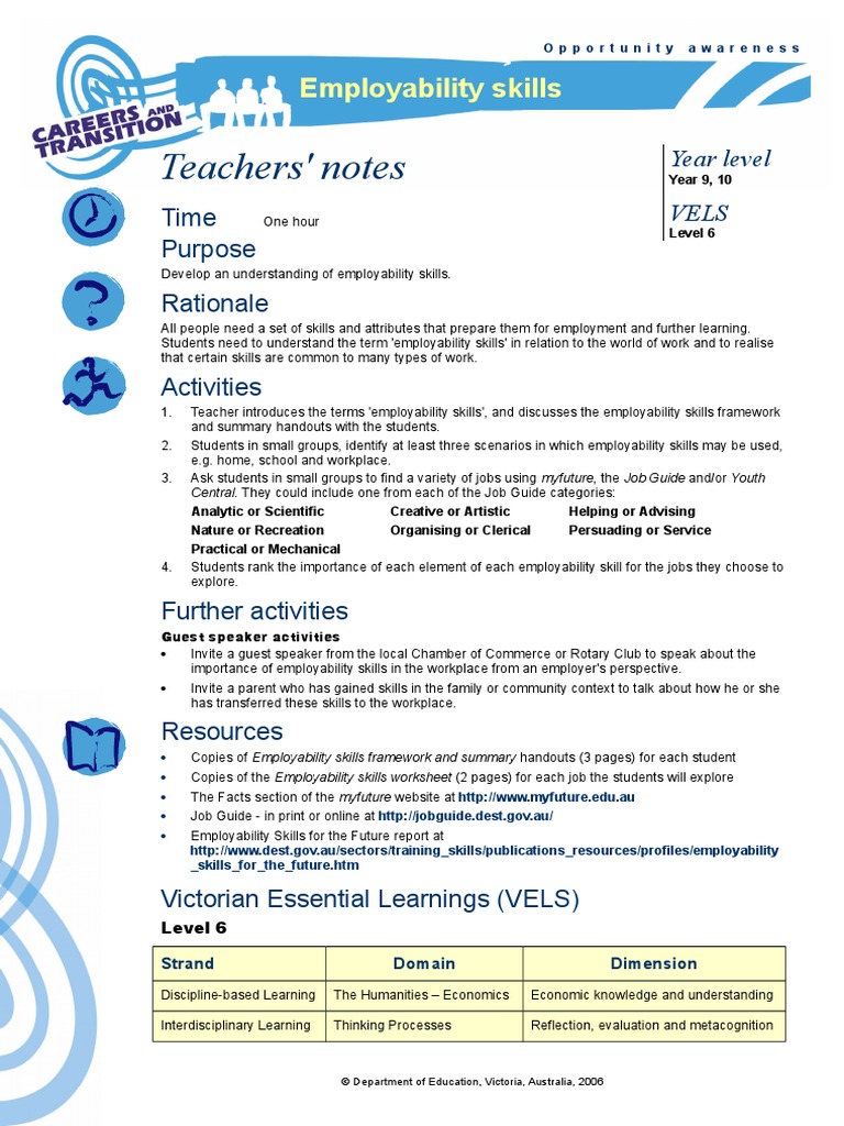 Teachers' Notes: Employability Skills | Download Free PDF | Strategic ...