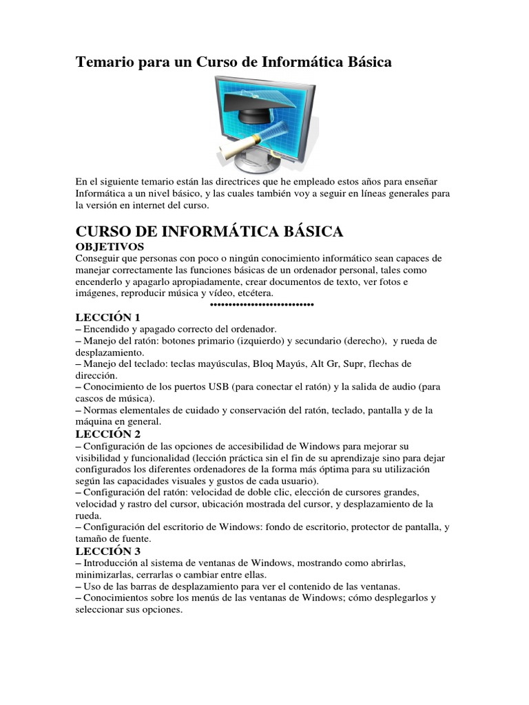 Temario para Un Curso de Informática | PDF | Microsoft Windows ...