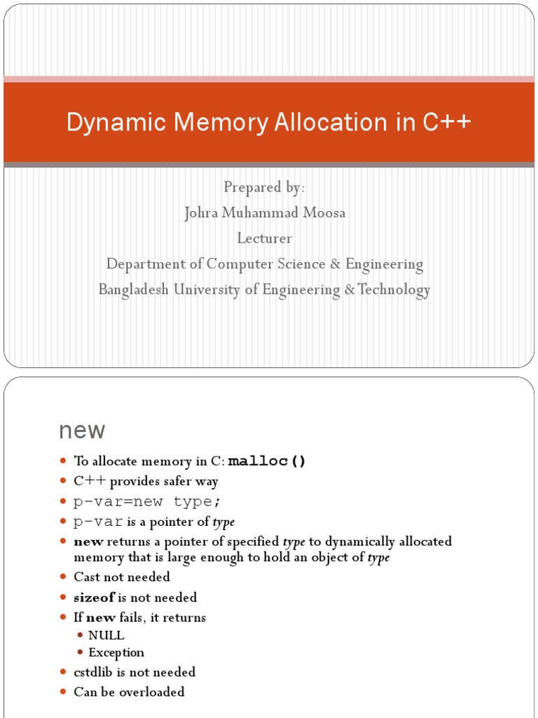 Dynamic Memory Allocation in C++ | PDF | Pointer (Computer Programming ...