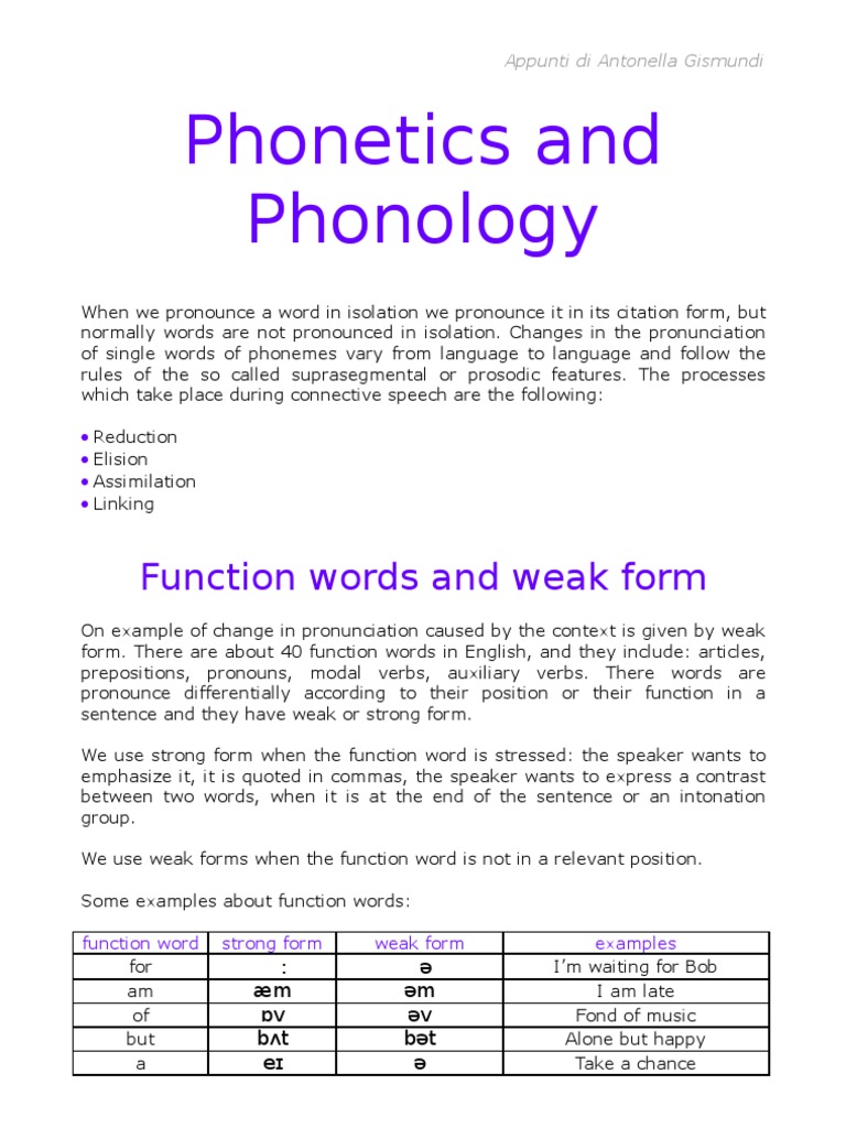 Phonetics and Phonology: Function Words and Weak Form | PDF | Stress ...