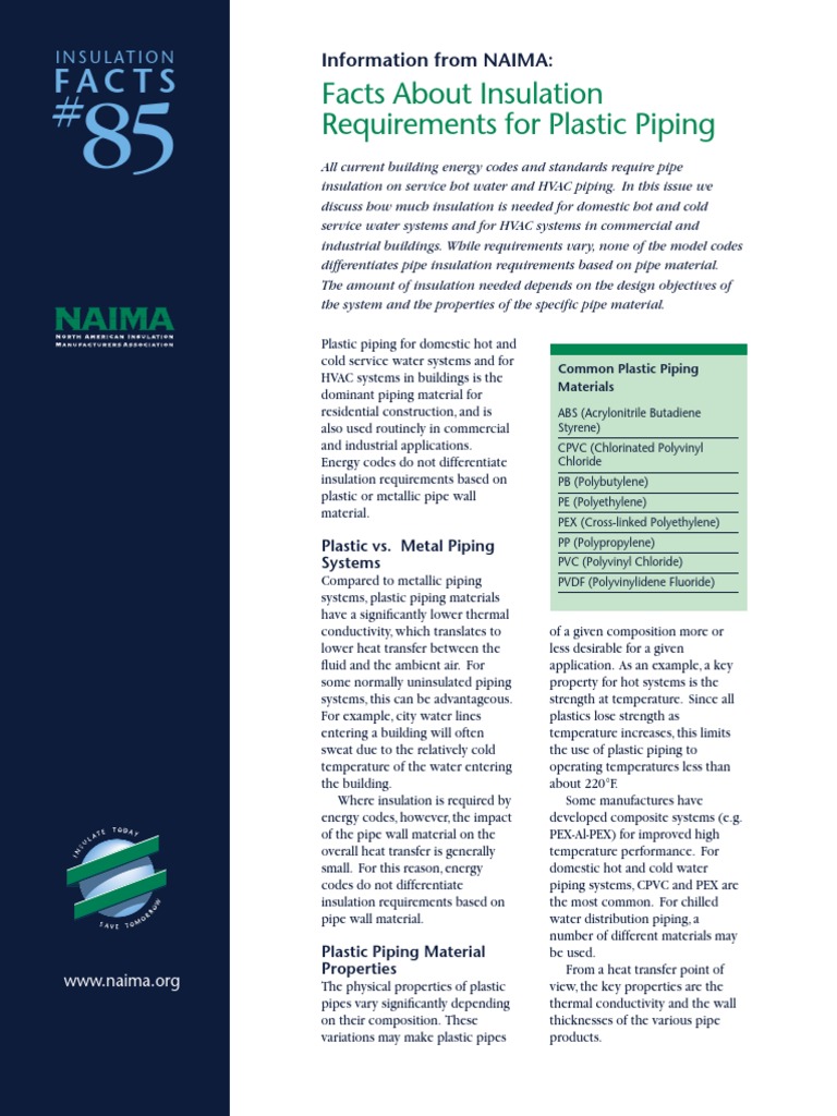 NAIMA Facts About Insulation Requirements For Plastic Piping | PDF ...