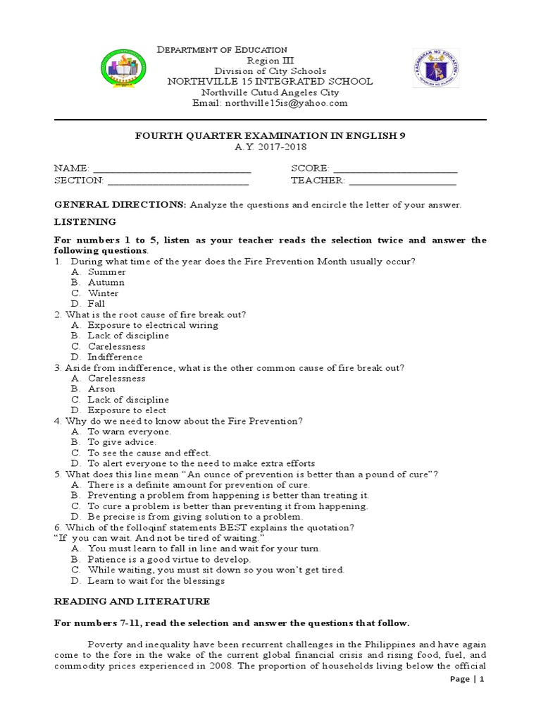4th Quarter Exam English 9 (PRINT) | PDF | Economic Inequality | Discrimination & Race Relations