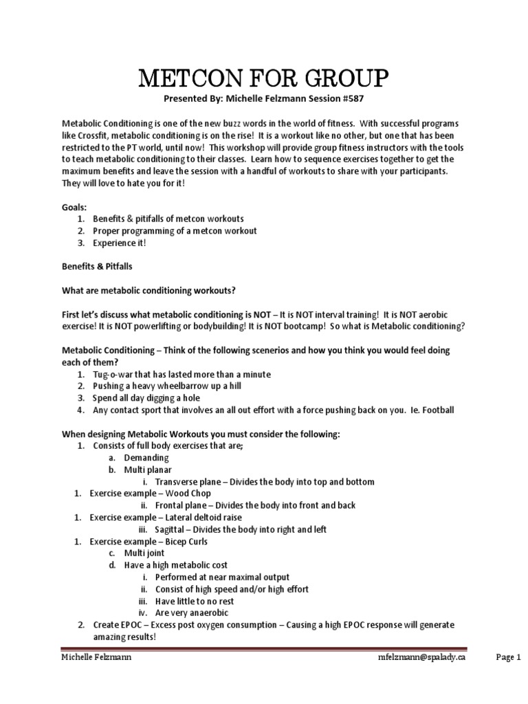 587 MetCon For Group M Felzmann PDF | PDF | Physical Exercise | Weight ...