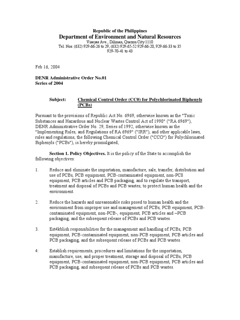 DAO 2004-01 - Chemical Control Order (CCO) For Polychlorinated ...