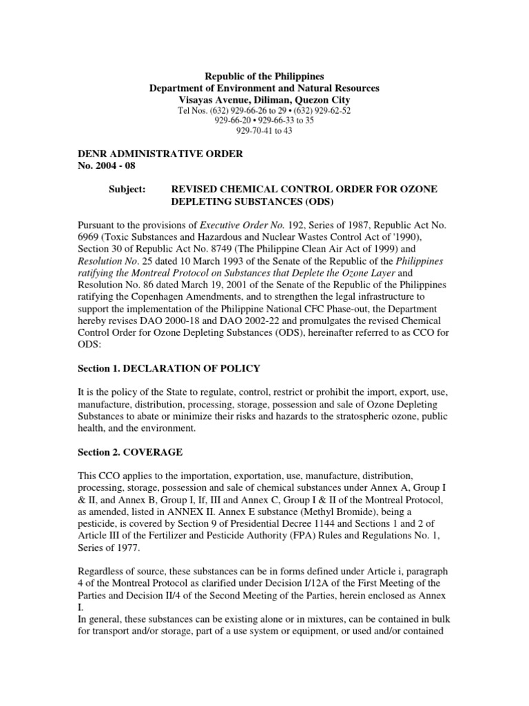 Revised Chemical Control Order for ODS | PDF | Ozone Depletion ...