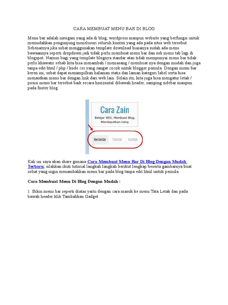Cara Membuat Menu Bar Di Blog | PDF