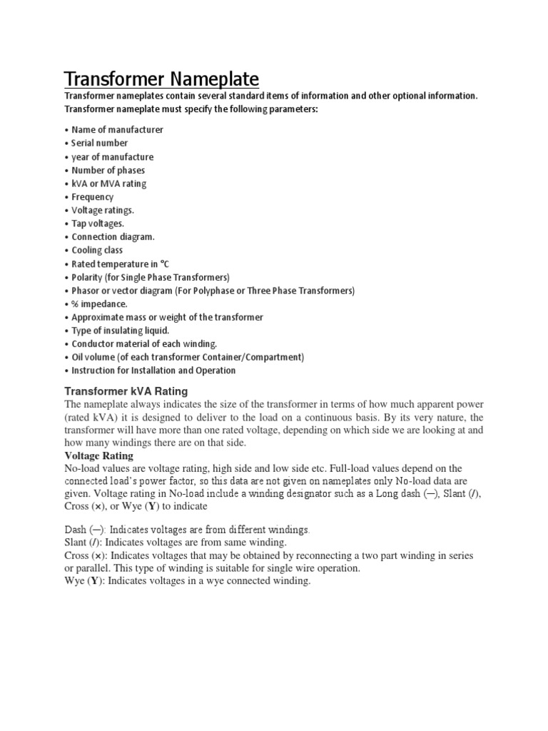 Transformer Nameplate | Download Free PDF | Transformer | Physics