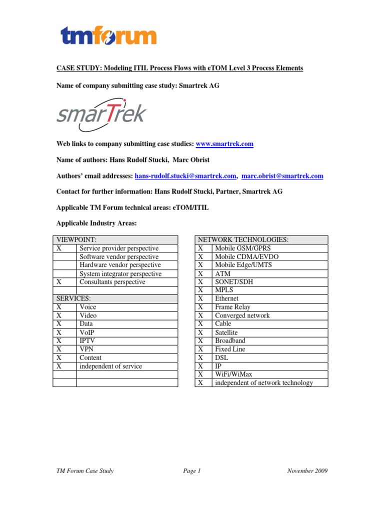 Smartrek eTOM-ITIL Full Case Study FINAL | Download Free PDF | Itil | It Service Management