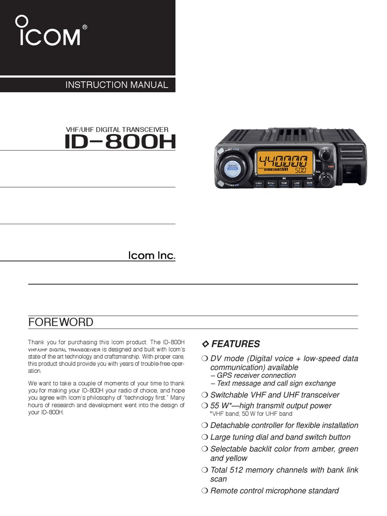 Icom ID-800H Instruction Manual | PDF | Electrical Connector | Coaxial ...