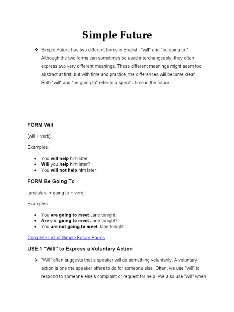 Simple Future: FORM Will | PDF | Sentence (Linguistics) | Subject (Grammar)