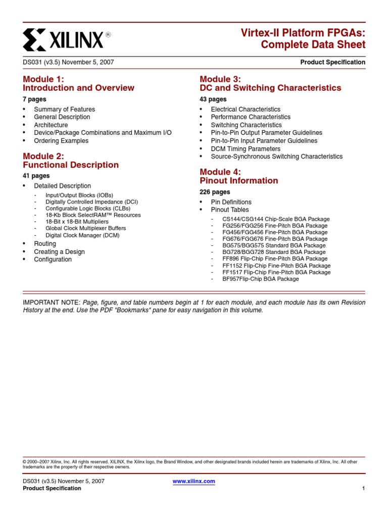 Virtex-Ii Platform Fpgas: Complete Data Sheet: Introduction and Overview DC and Switching ...