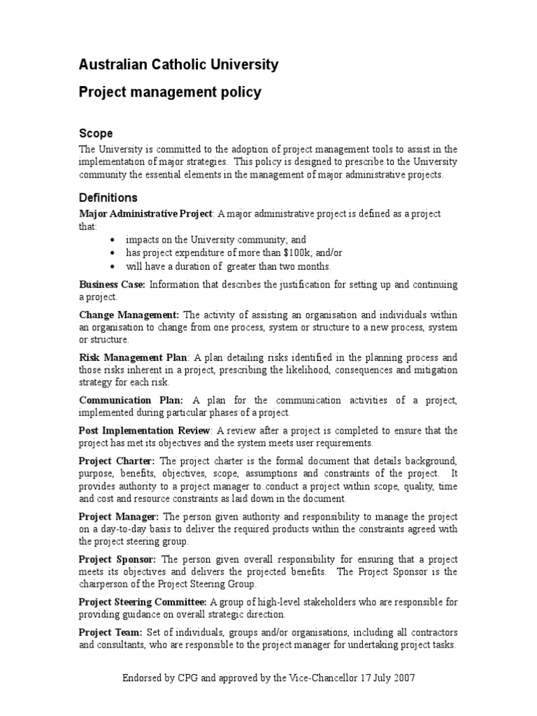 ACU Project Management Policy Guide | PDF | Project Management | Leadership