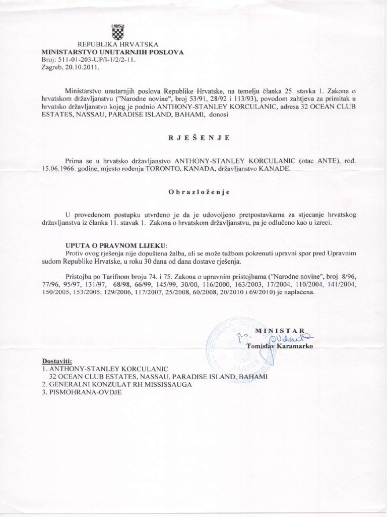 Consulate Document Croatia