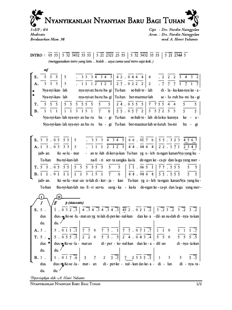 Nyanyikanlah Nyanyian Baru Bagi Tuhan (Partitur SATB) | PDF