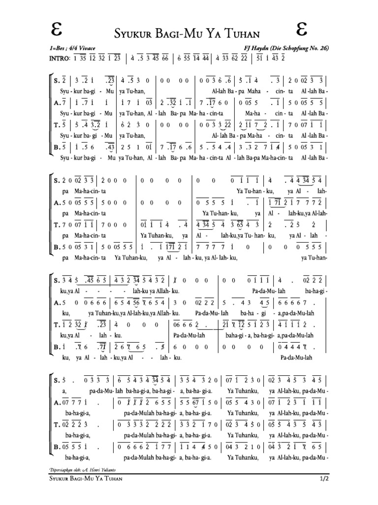 Syukur Bagi Mu Ya Tuhan (Partitur SATB) | PDF