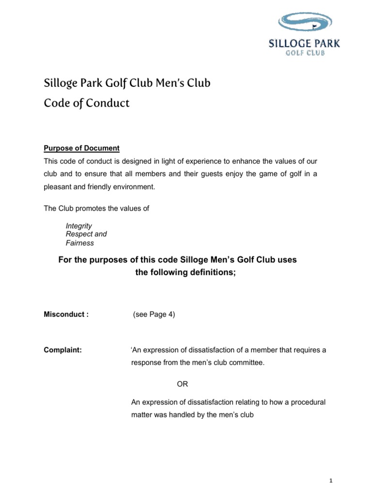Silloge Park Golf Club Code of Conduct | PDF | Committee | Complaint
