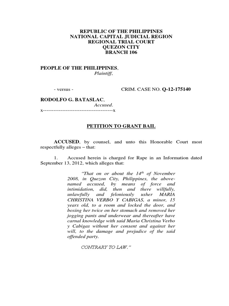 Petition for Bail in Rape Case | PDF | Bail | Rape