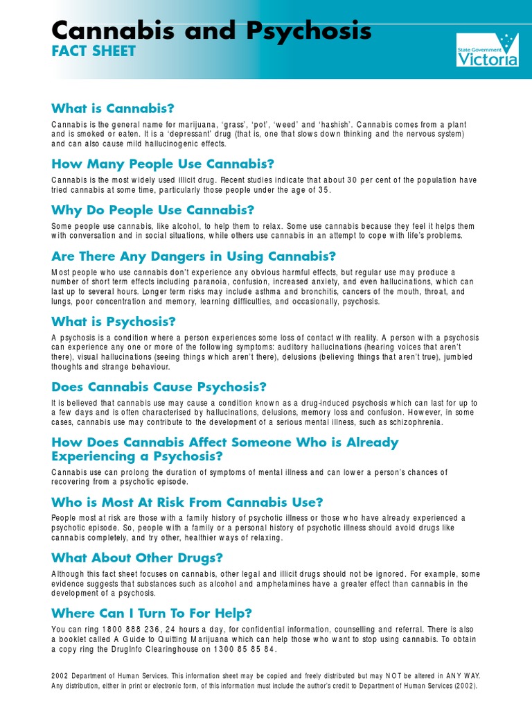 Cannabis Psychosis Fact Sheet PDF | PDF | Psychosis | Hallucination