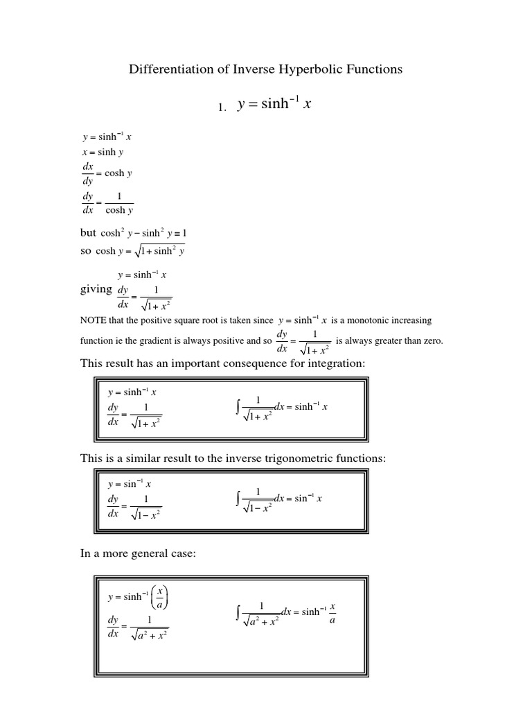 Differentiation of Inverse Hyperbolic Functions | PDF | Analysis ...
