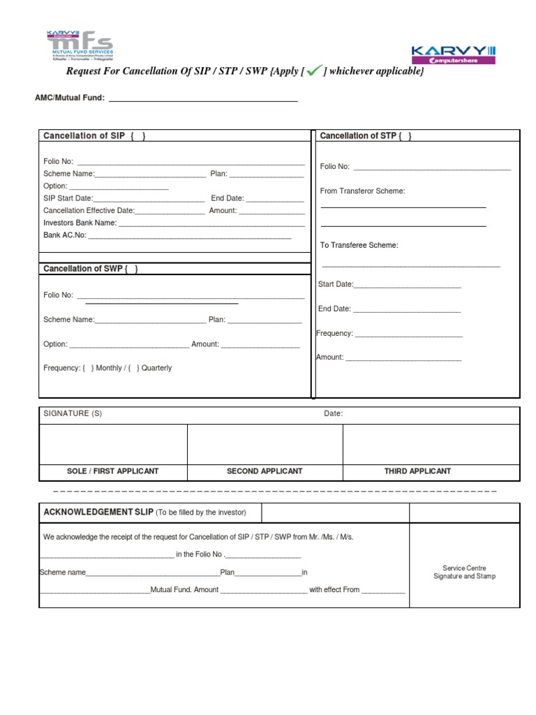 Request For Cancellation of SIP-STP-SWP | Download Free PDF | Financial Services | Economies