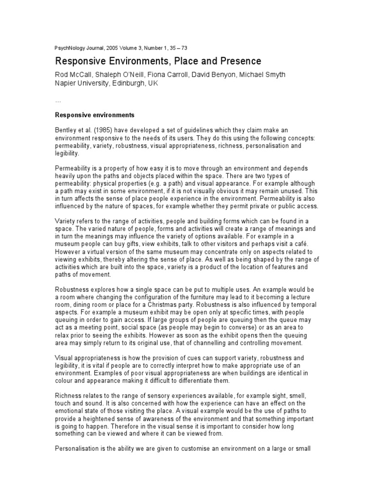 Responsive Environments | PDF | Experience | Perception