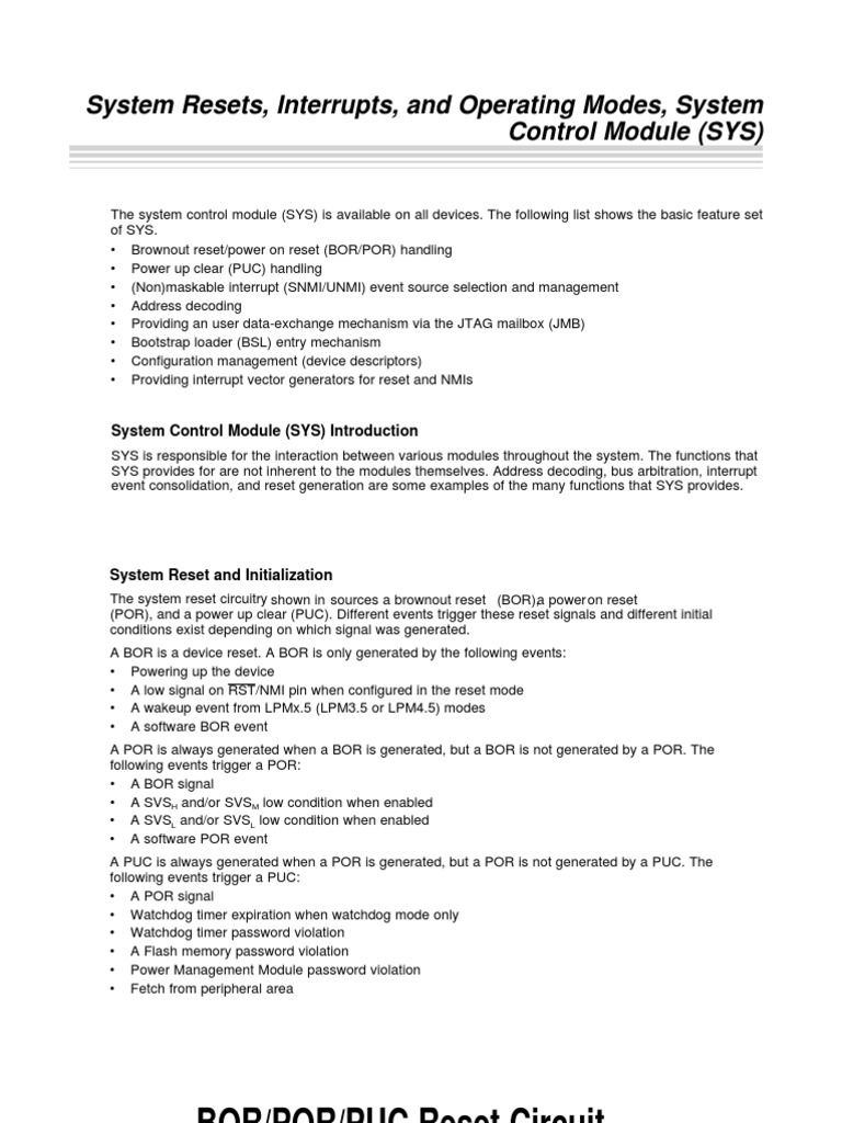System Resets, Interrupts, and Operating Modes, System Control Module (SYS) | PDF | Booting | Hertz