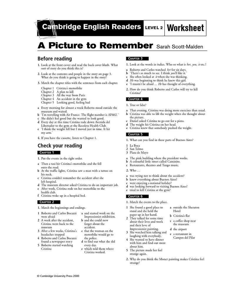 A Picture to Remember Worksheet (Sarah Scott-Malden - Cambridge level 2 ...