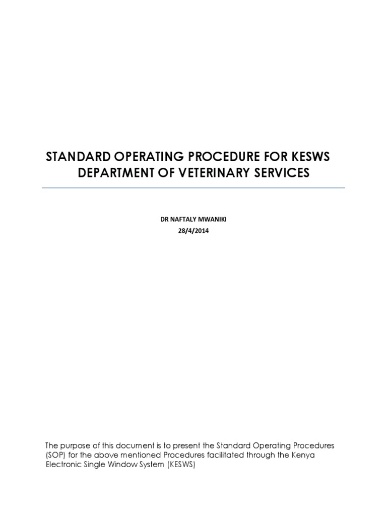Standard Operating Procedure For Kesws Department of Veterinary ...
