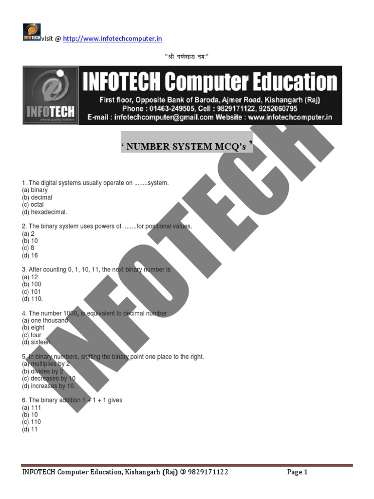 Number Systems MCQ | PDF | Binary Coded Decimal | Discrete Mathematics