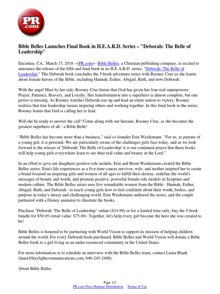 Bible Belles Launches Final Book in H.E.A.R.D. Series - "Deborah: The ...
