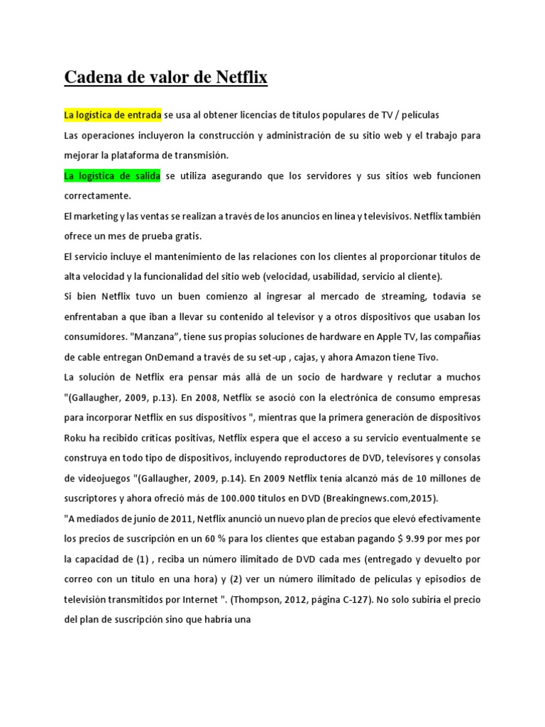 Cadena de Valor de Netflix: Estrategias Clave | PDF | Netflix | Televisión