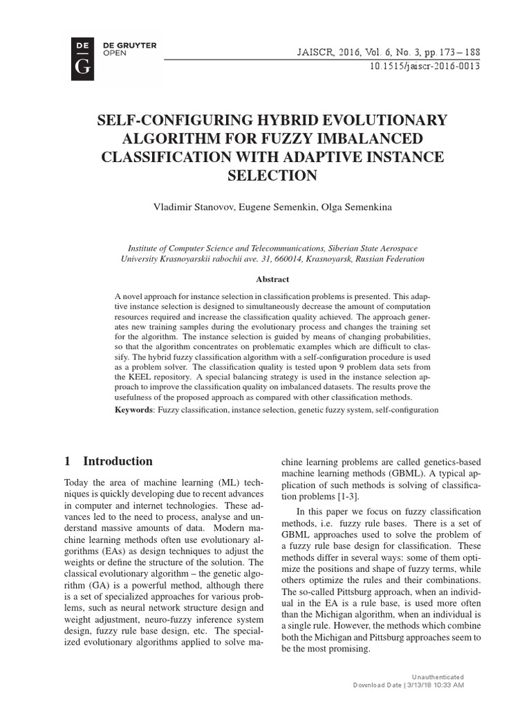 Self-Configuring Hybrid Evolutionary Algorithm For Fuzzy Imbalanced Classification With Adaptive ...