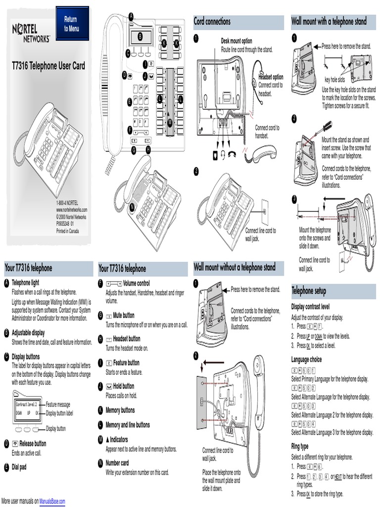 Nortel Tel T7316 | PDF | Telephone | Telecommunications