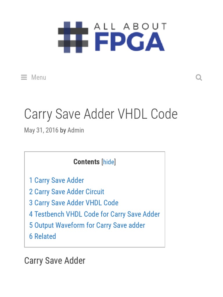 Carry Save Adder VHDL Code | Download Free PDF | Vhdl | Computer Architecture