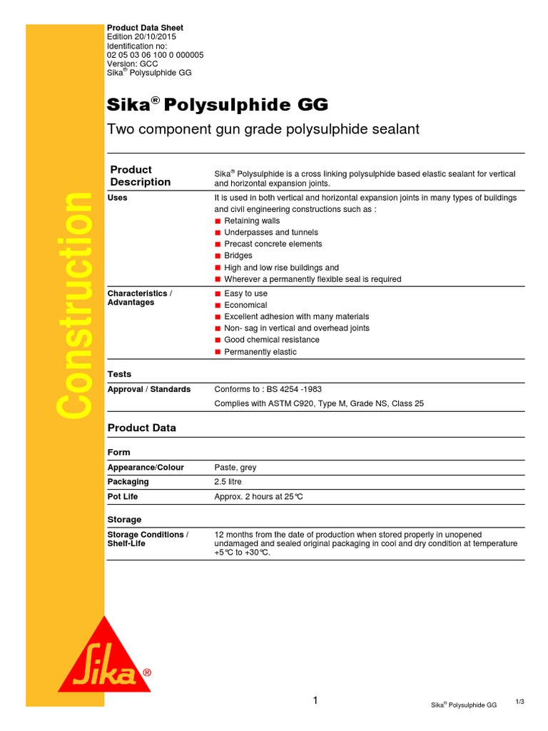 PDS - Sika Polysulphide GG - 0914-1 PDF | PDF | Building Engineering | Chemistry