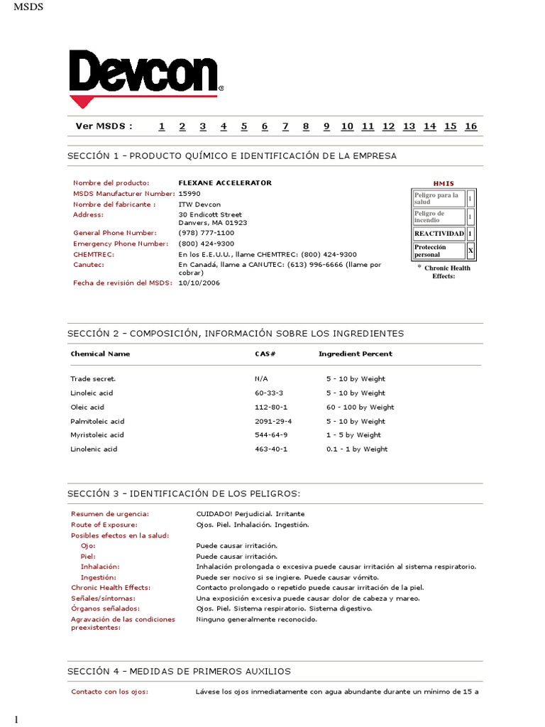 MSDS Flexane Accelerator (15990) | PDF | Agua | Materiales