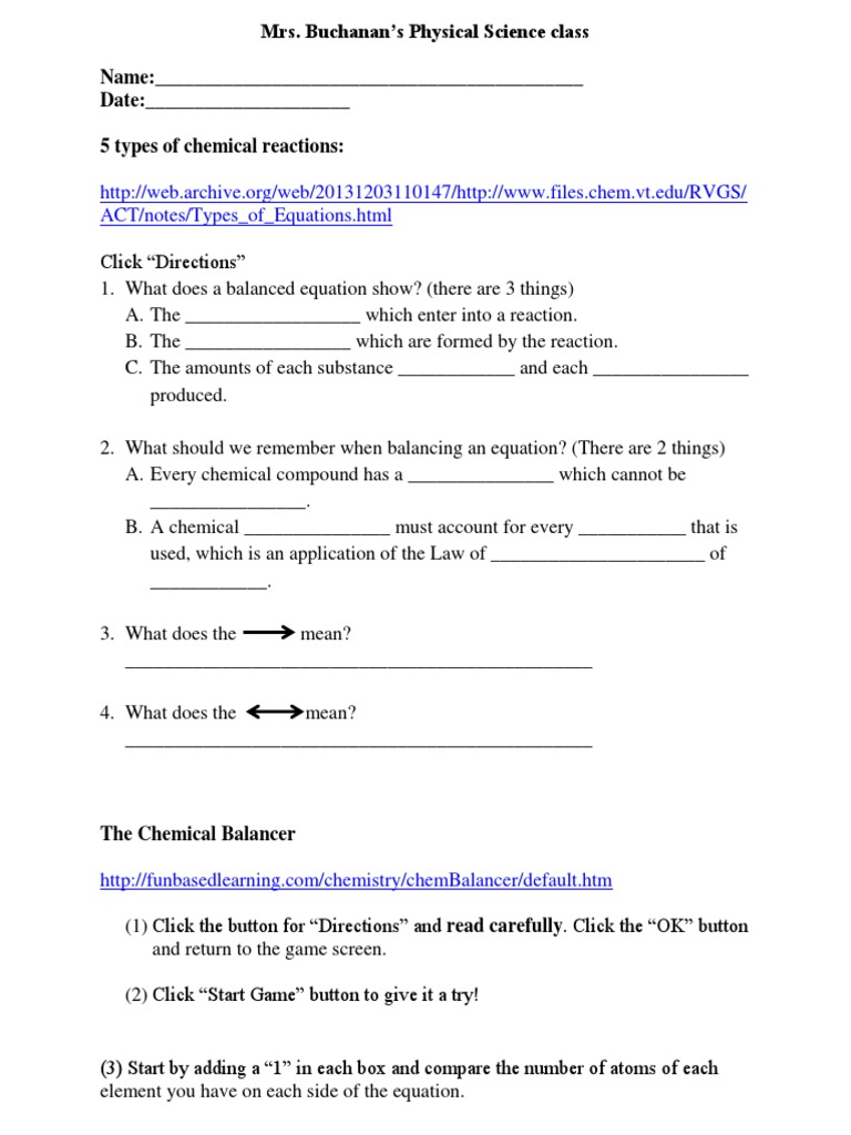 Balancing Chemical Equations Guide | PDF | Chemical Substances ...